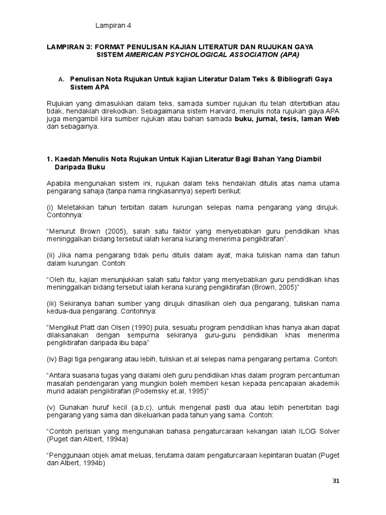 Lampiran 4 Penulisan Akademik Mengikut Format Sistem APA EDISI 2018 ...