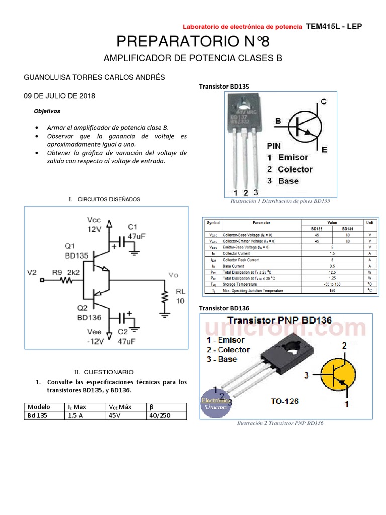Amplificador Clase B con BD135 y BD136 | PDF | Transistor | Ingeniería ...
