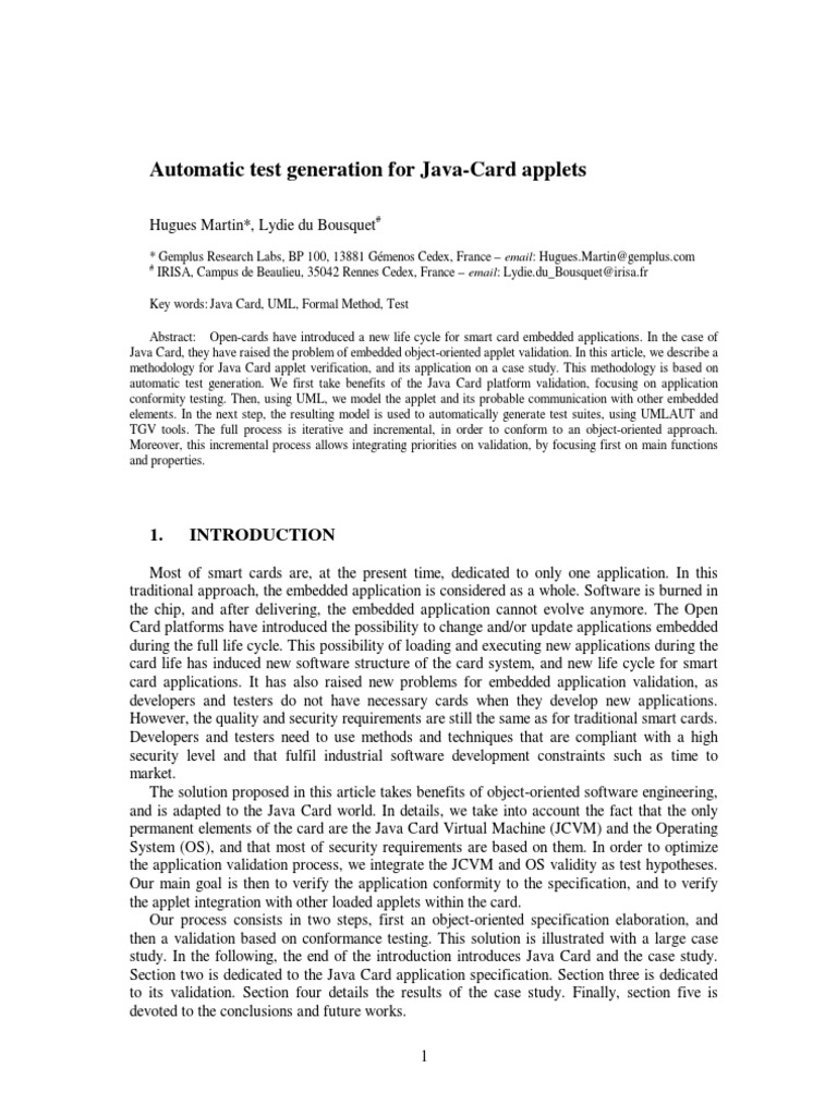 Automatic Test Generation For Smart Cards | PDF | Unified Modeling ...