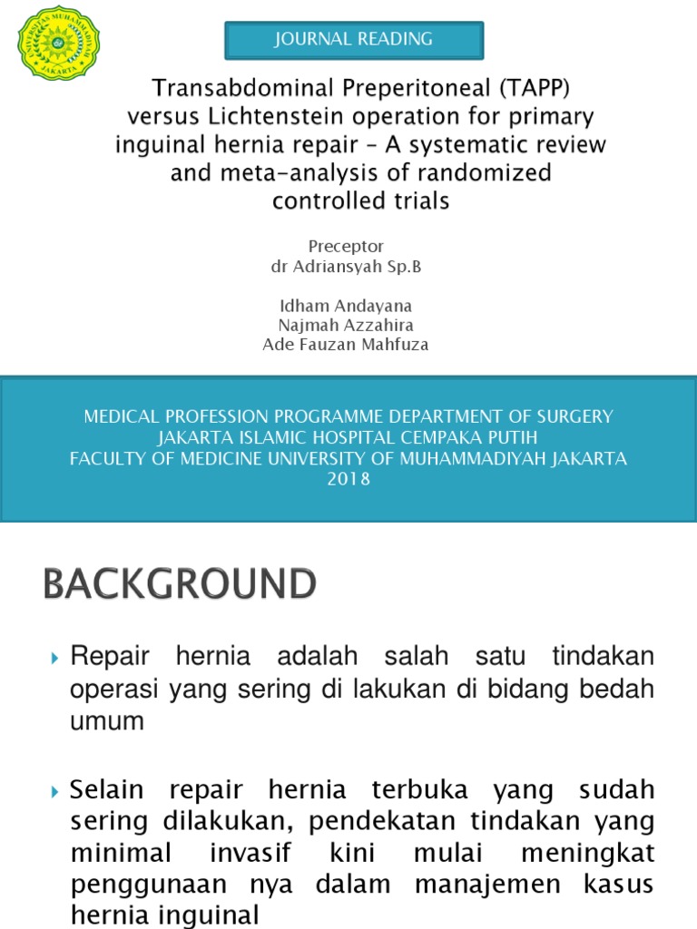 Transabdominal Preperitoneal (TAPP) | PDF