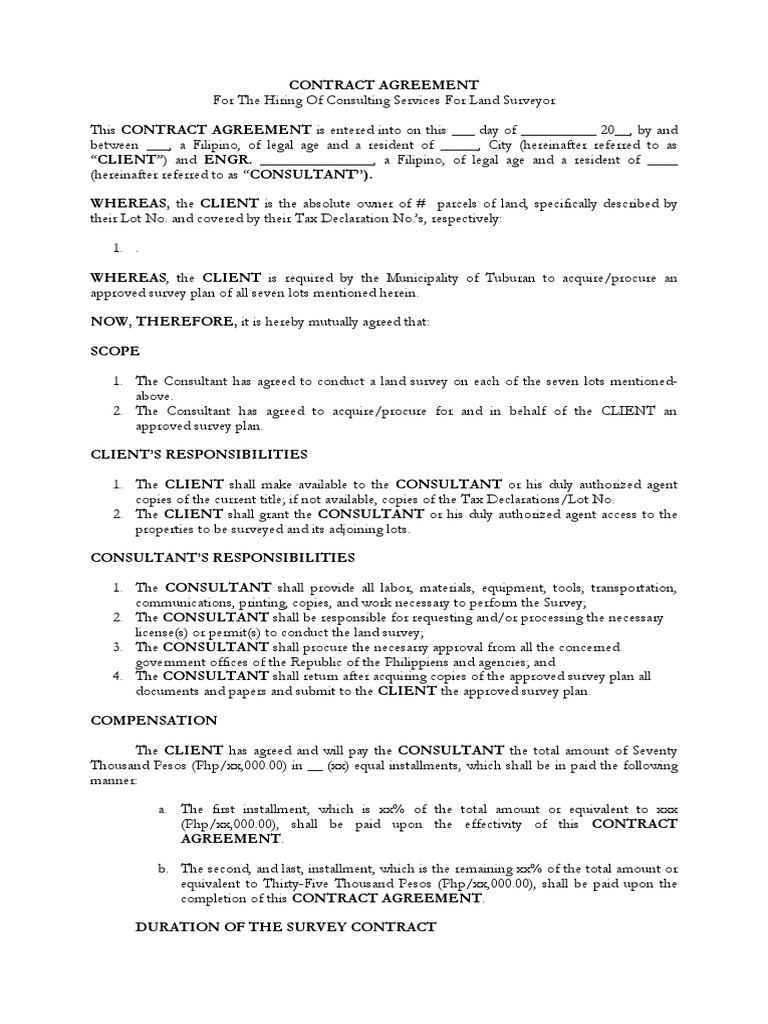 Survey Agreement (Sample) | PDF | Consultant | Surveying