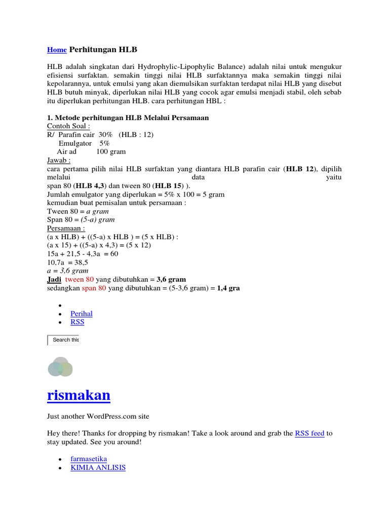 Perhitungan HLB Campuran Surfaktan | PDF | Sains & Matematika