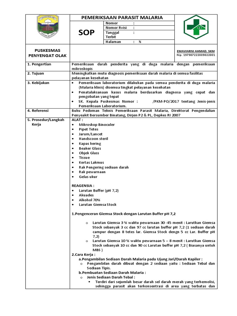 Sop Malaria | PDF