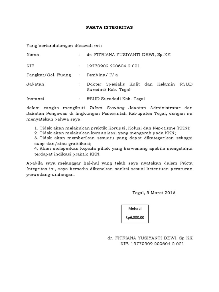 Form Pakta Integritas | PDF