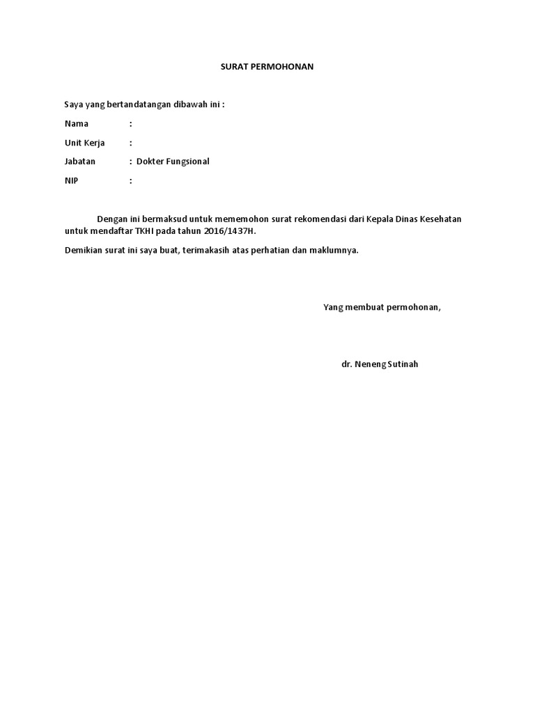 Surat Permohonan Neneng Tkhi | PDF