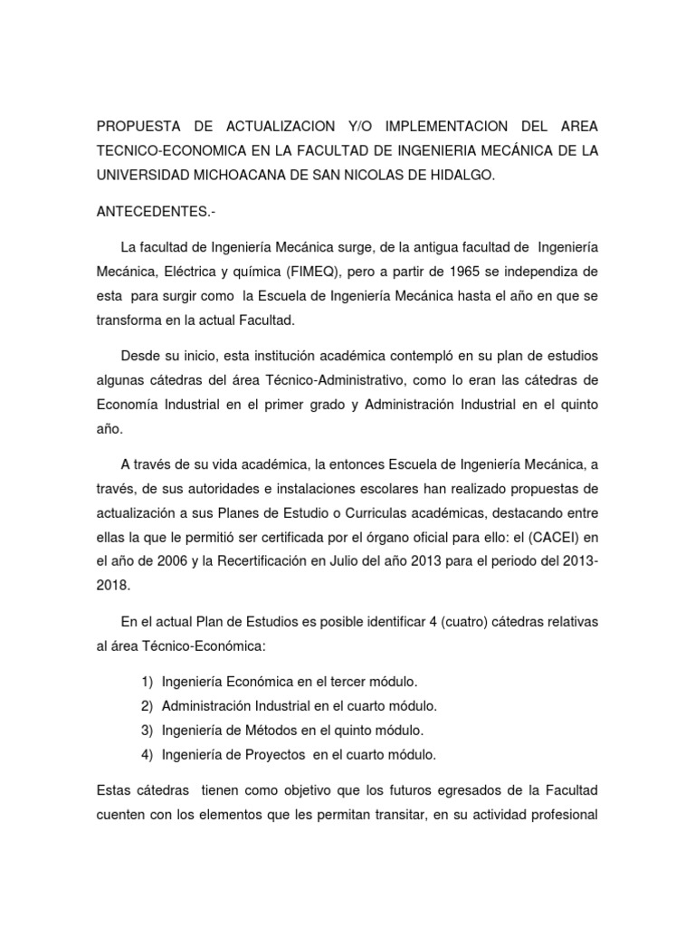 Documento Propuesta FIM UMSNH | PDF | Ingeniería | Análisis FODA