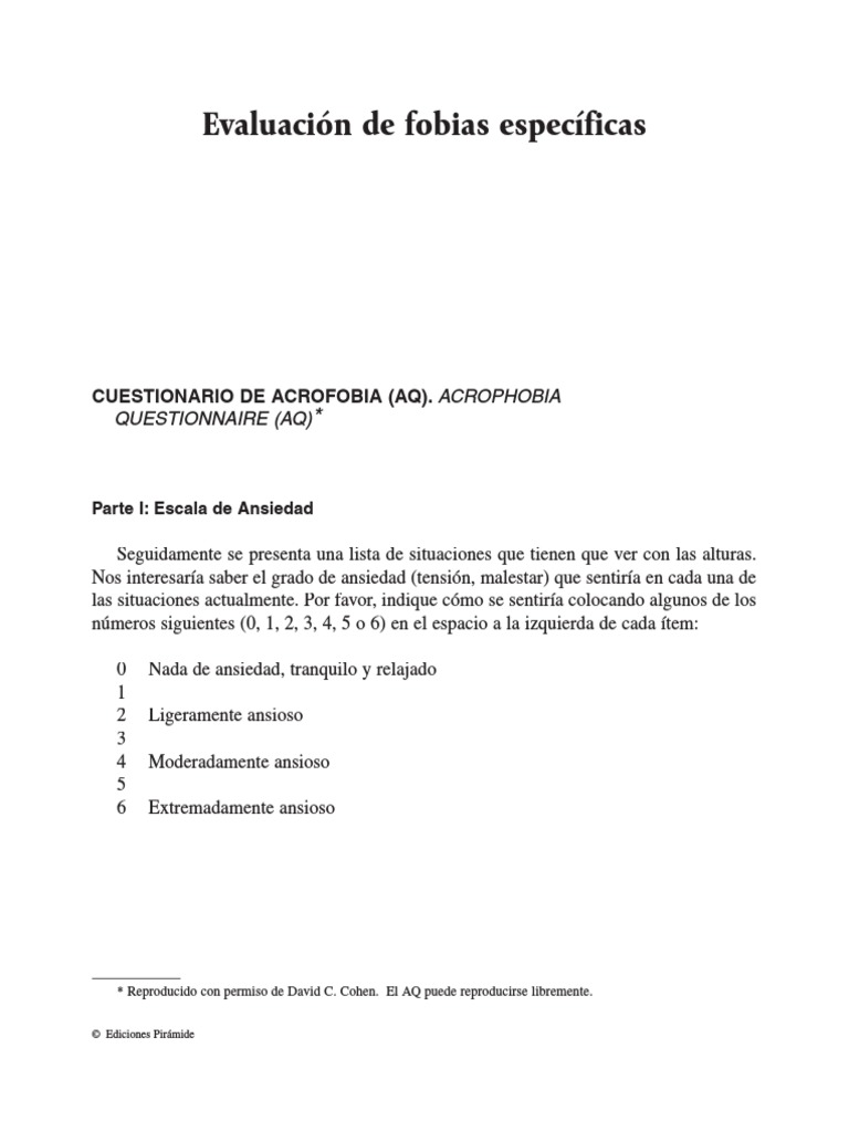 Cuestionario de ACROFOBIA AQ | PDF | Ansiedad
