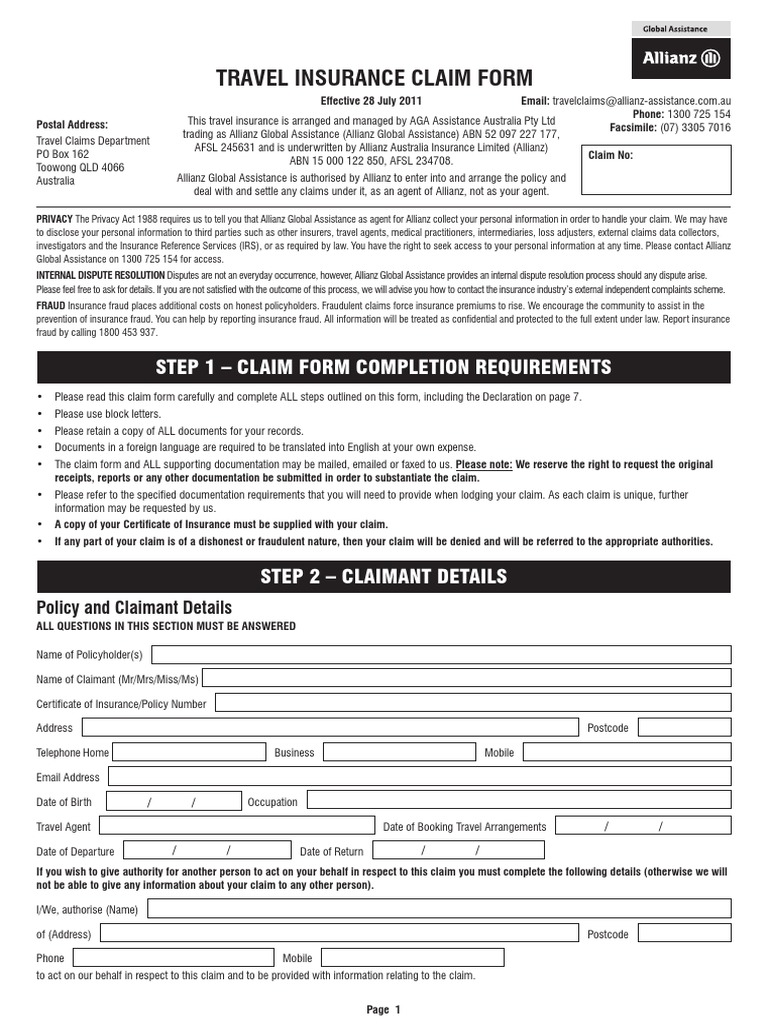 Claim Form Australia | PDF | Receipt | Insurance