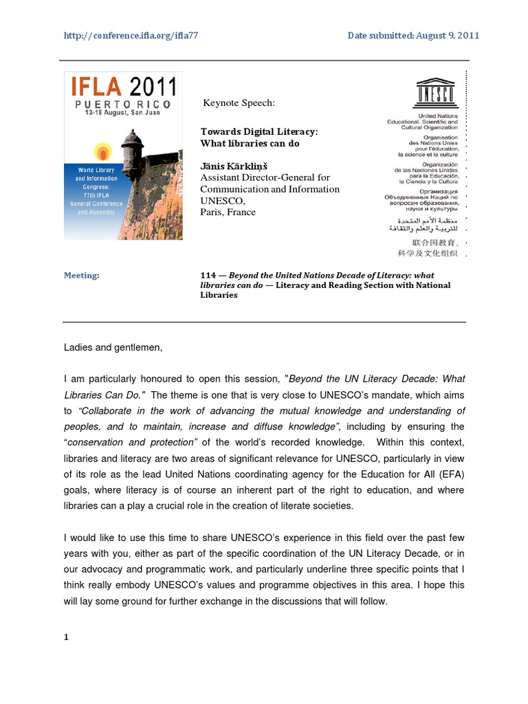 Keynote Speech: Towards Digital Literacy: What Libraries Can Do | PDF ...