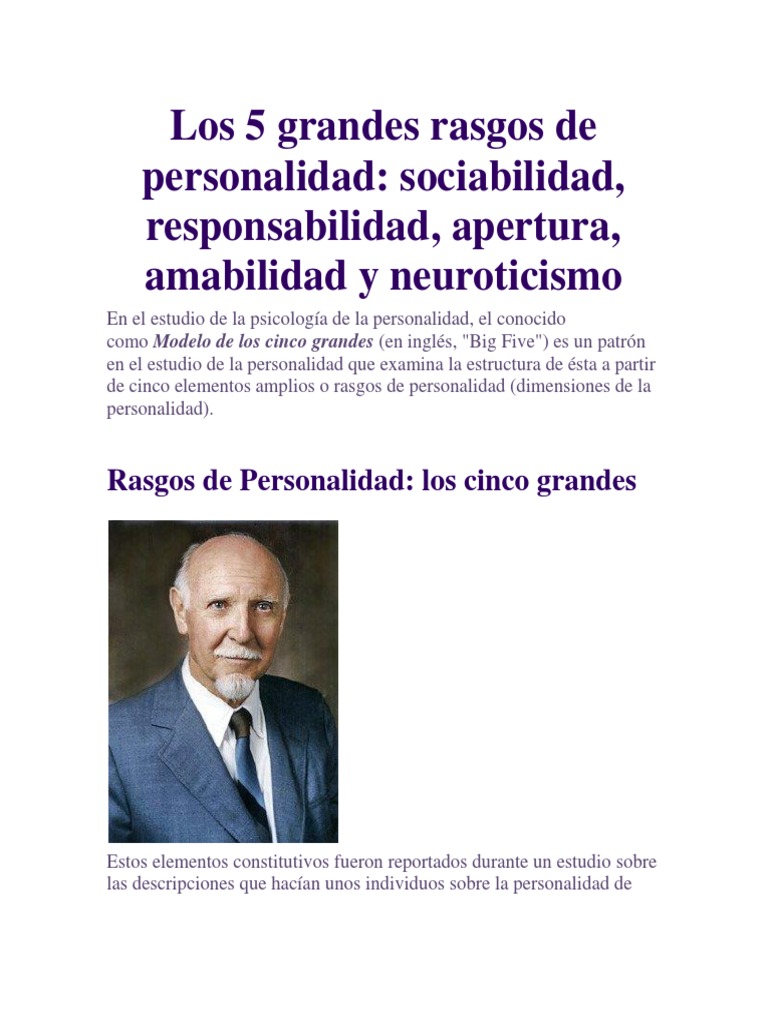 Los 5 Grandes Rasgos de Personalidad | Ciencias del comportamiento ...