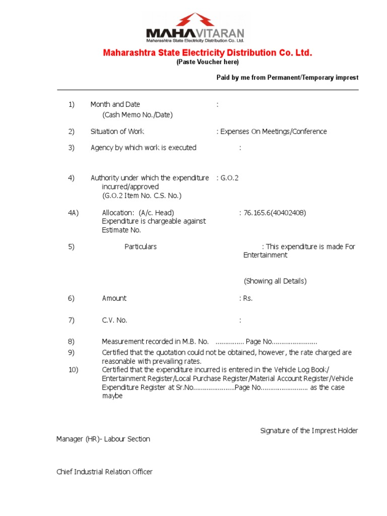 Imprest Voucher Format 04.04.17 | PDF | Expense | Business