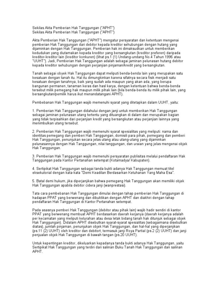 APHT: Panduan Hak Tanggungan Lengkap | PDF