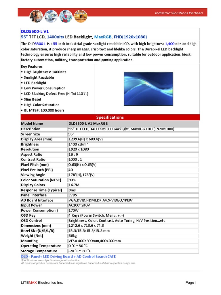 DLD 5500 LNW | PDF | Thin Film Transistor Liquid Crystal Display ...