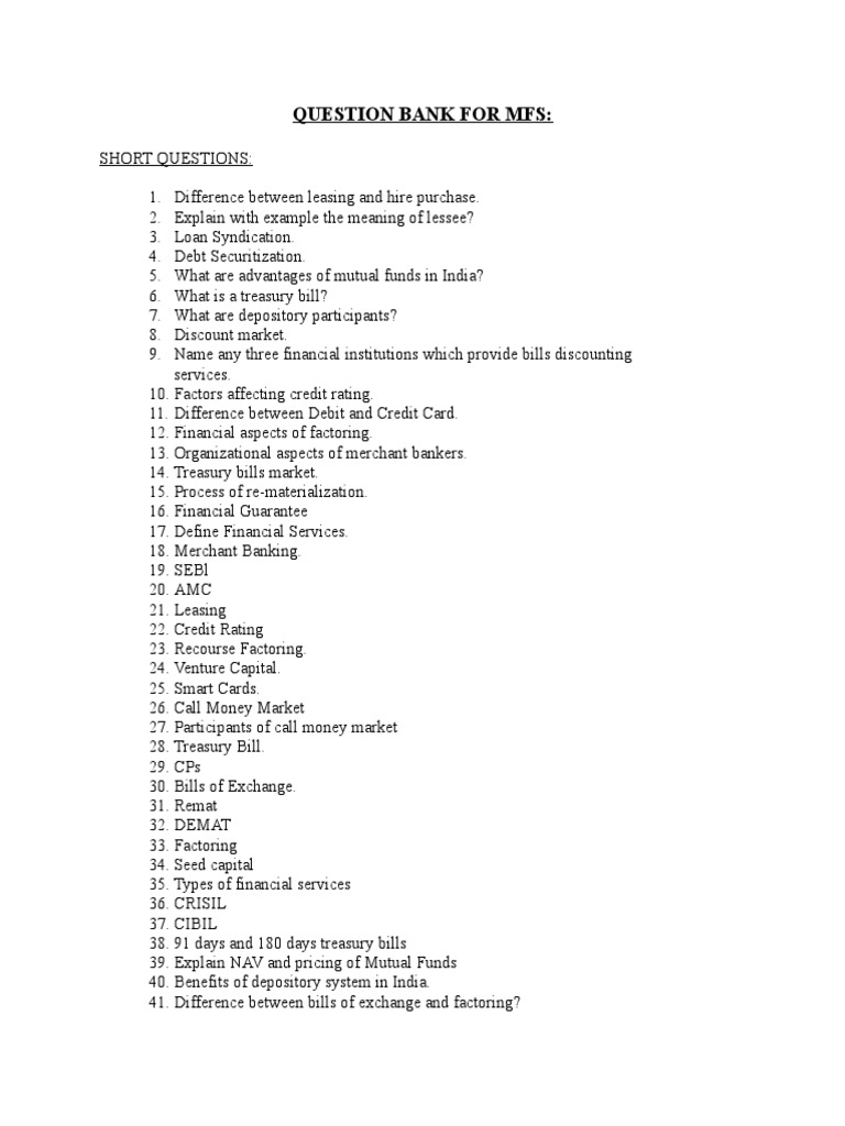Question Bank For Mfs | Download Free PDF | Factoring (Finance) | Lease