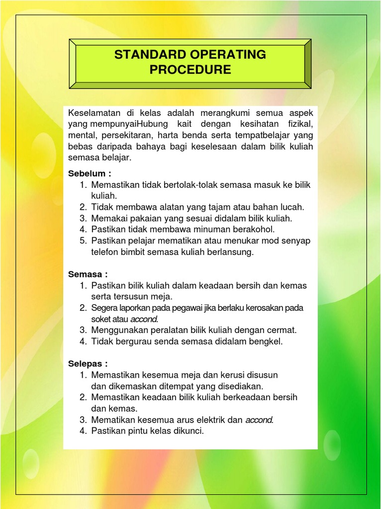 SOP Bilik Kuliah | PDF