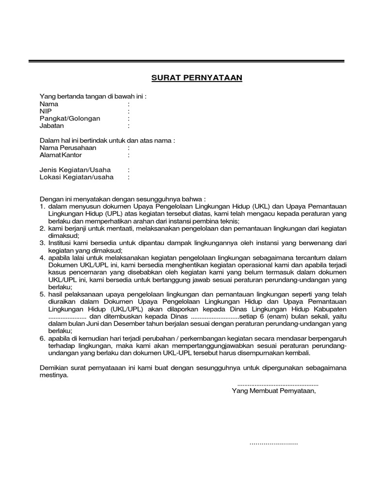 Surat Pernyataan Ukl Upl | PDF