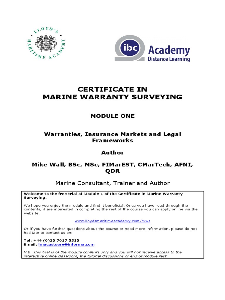 Certificate in Marine Warranty Surveying Module 1 Sample | Insurance ...