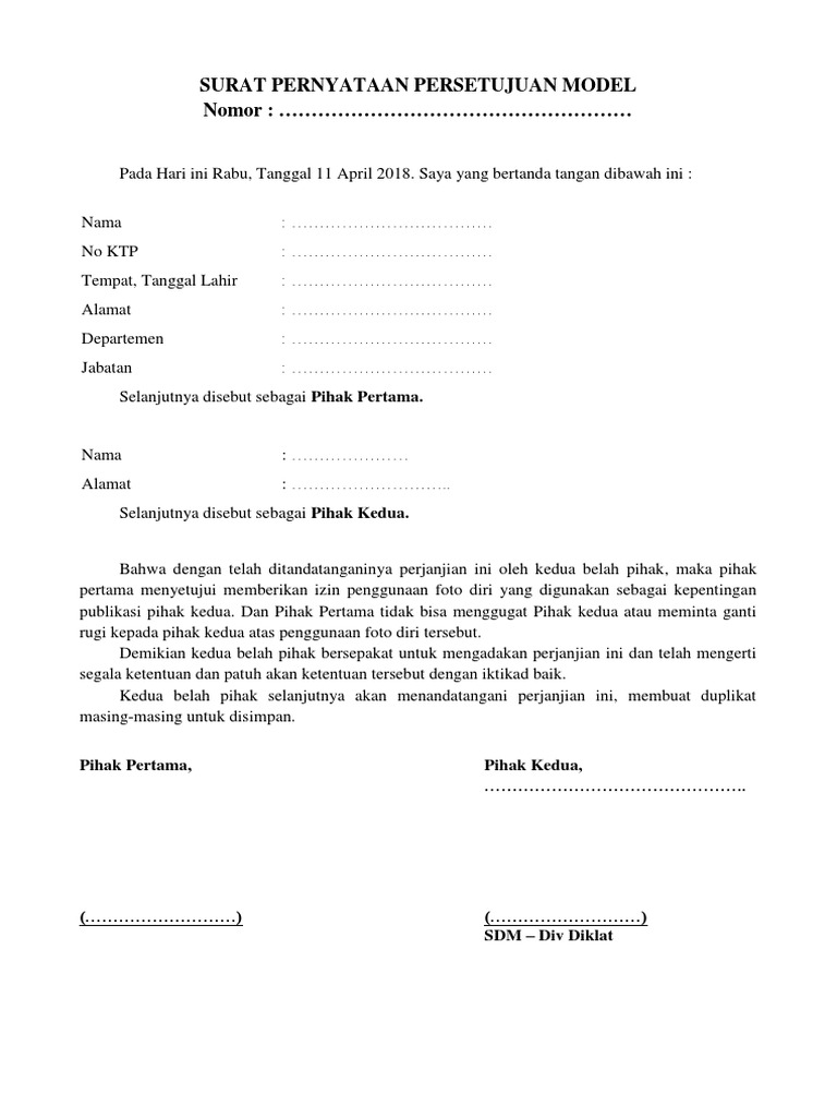 Form Persetujuan Model | PDF