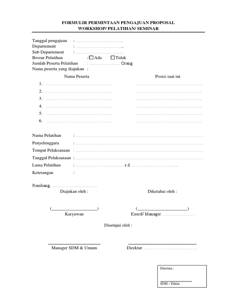 Formulir Pengajuan Pembuatan Proposal Pelatihan | PDF