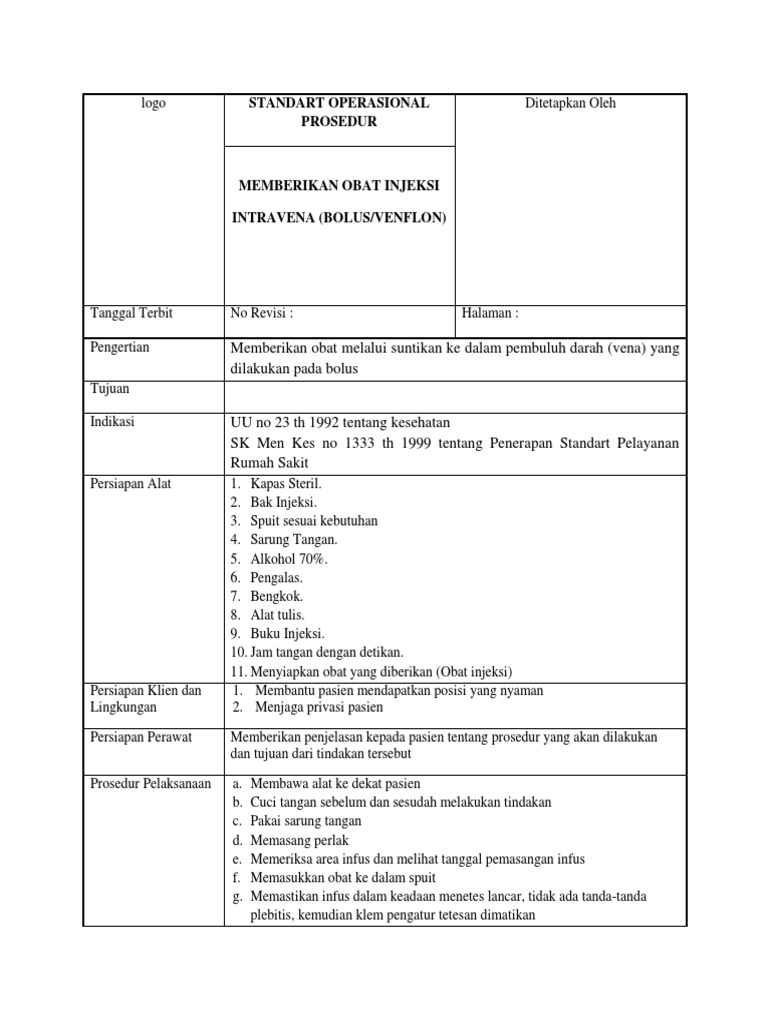 Sop Injeksi IV | PDF | Kesehatan Holistik | Sains & Matematika