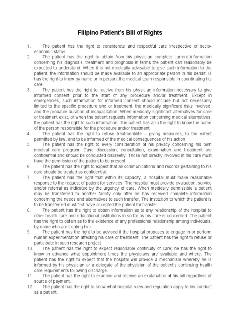 Bill of Rights | PDF | Patient | Informed Consent