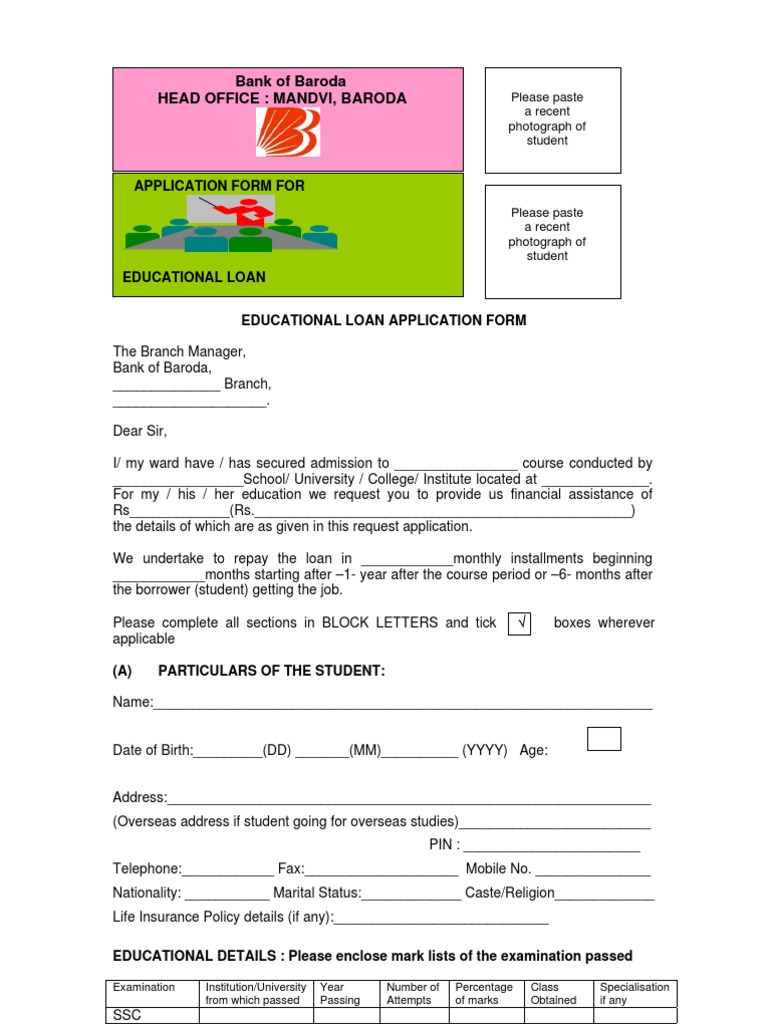 Education Loan Form | Loans | Credit Card