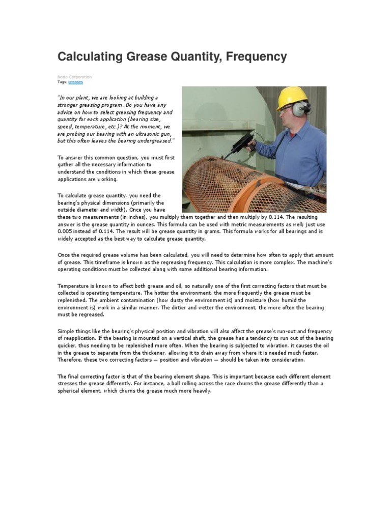 Calculating Grease Quantity | PDF | Bearing (Mechanical) | Formula