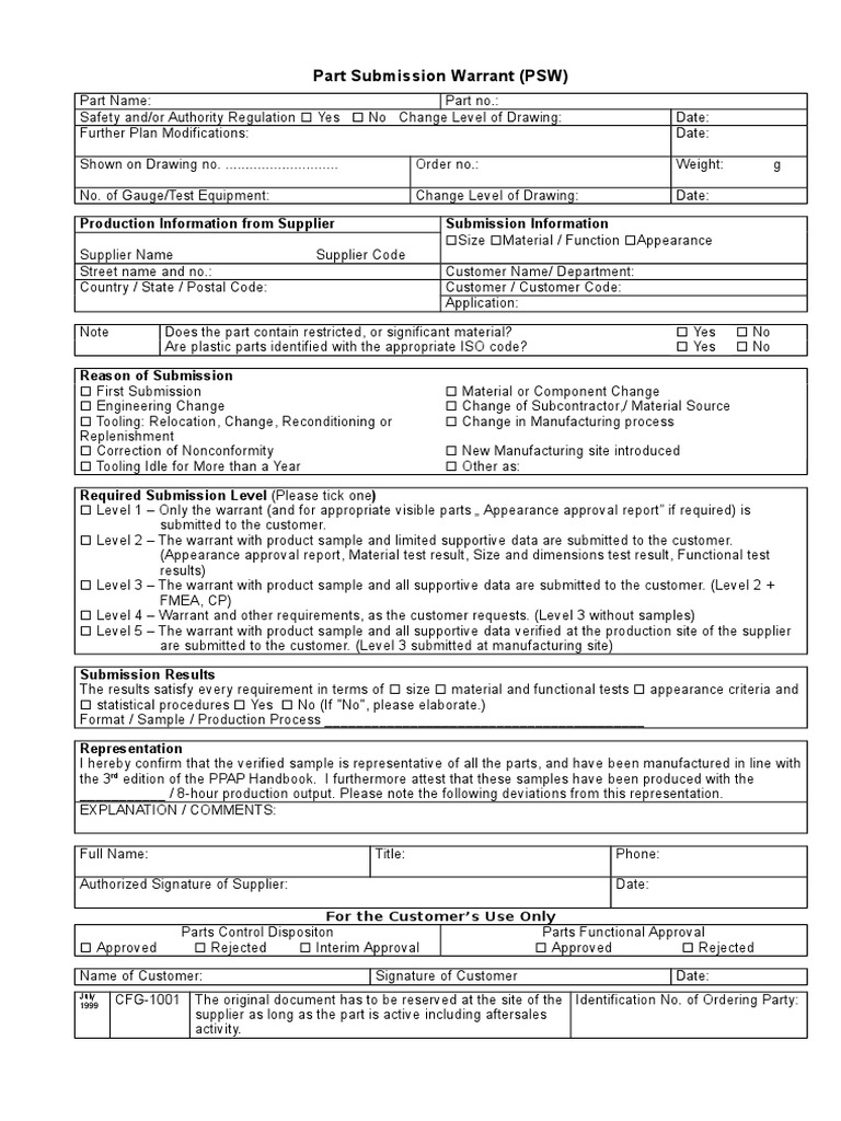 MR23002 D Part Submission Warrant PSW | PDF | Business | Computing