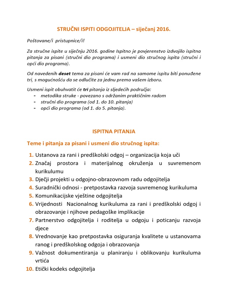 Struniispitiodgojitelja-Sijeanj 2016 | PDF