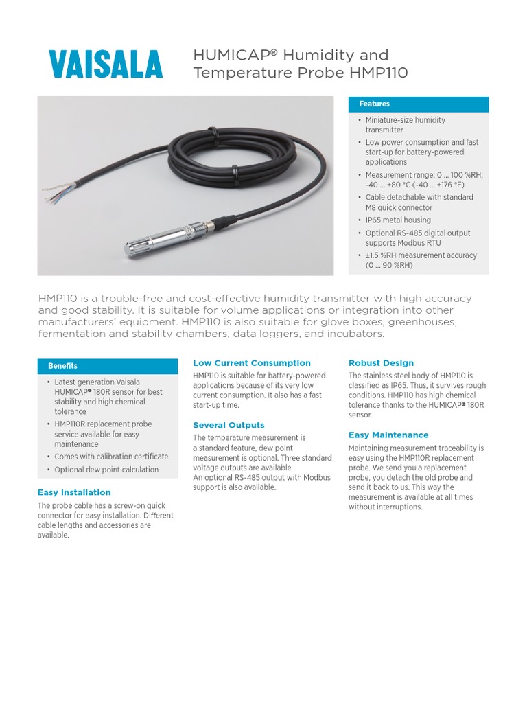 HMP110 Datasheet B210852EN 1 | PDF | Relative Humidity | Sensor