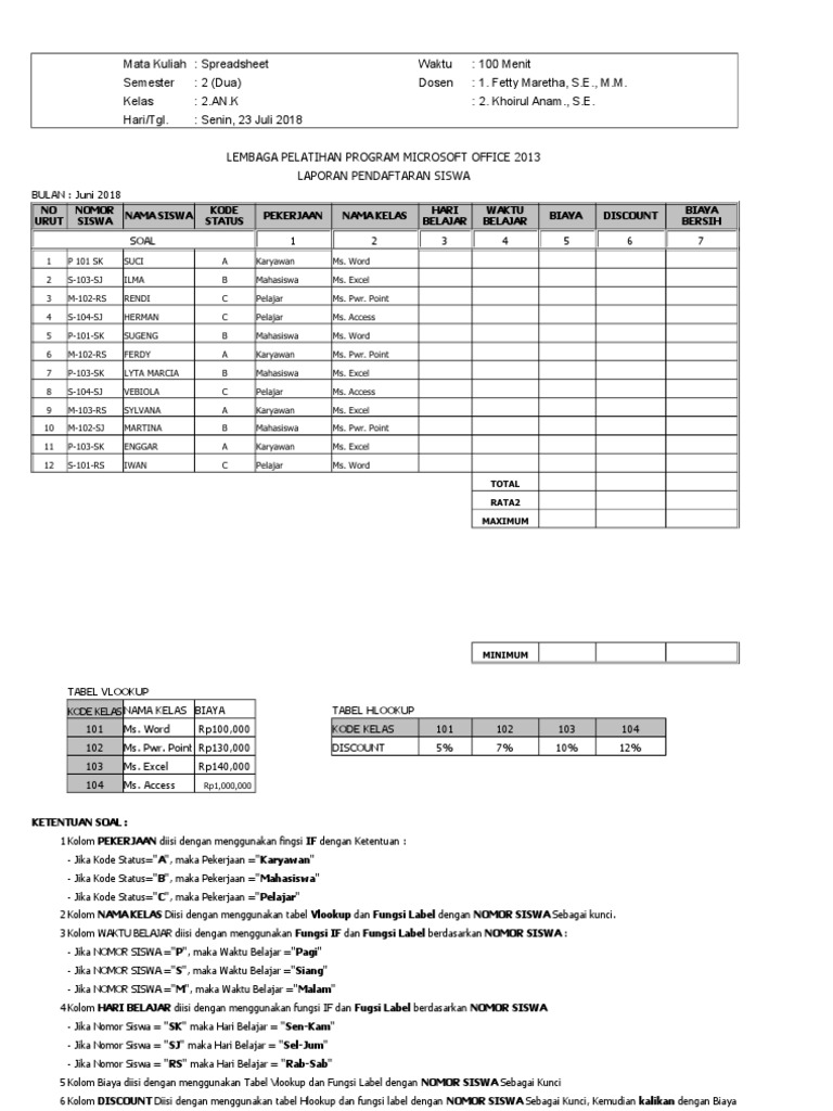 Latihan Soal Microsoft Excel | PDF