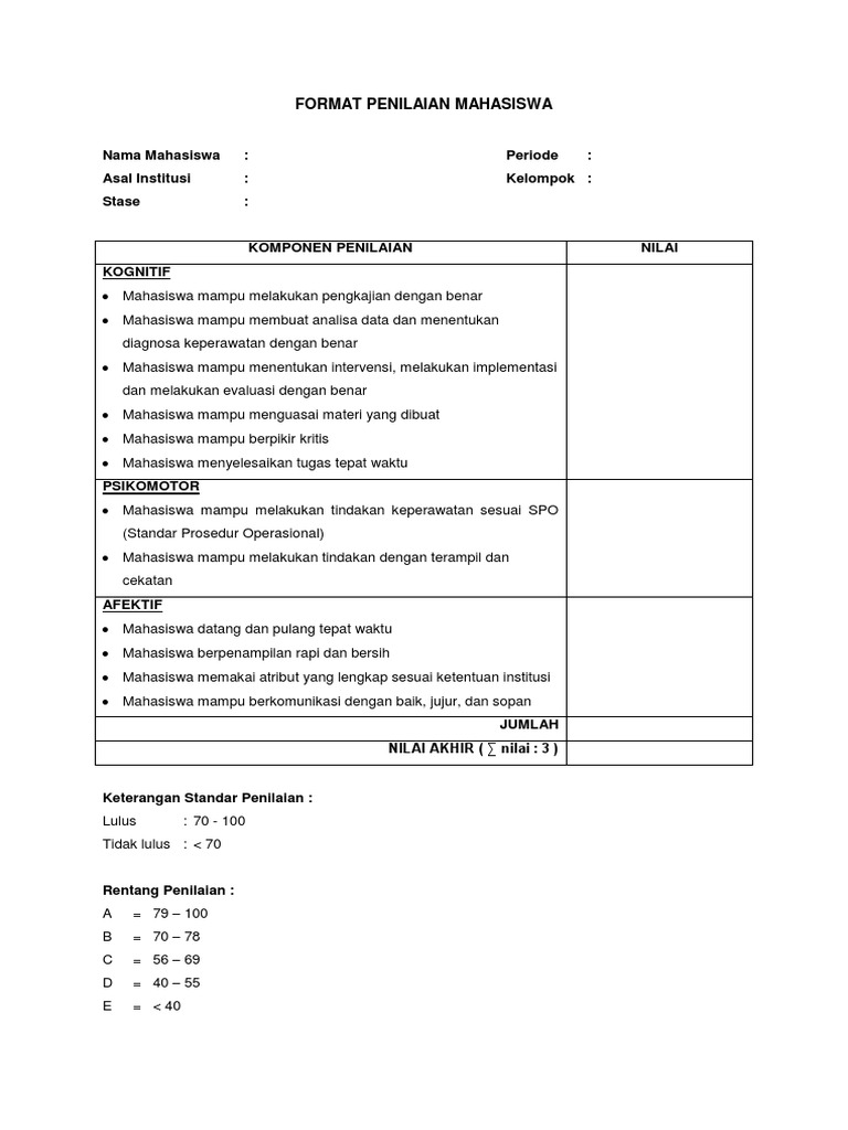 Format Penilaian Mahasiswa | PDF