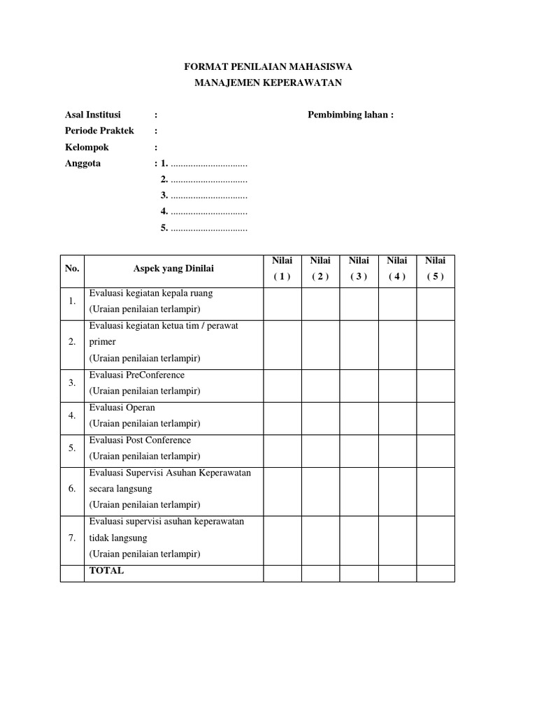 Format Penilaian Mahasiswa Manajemen | PDF