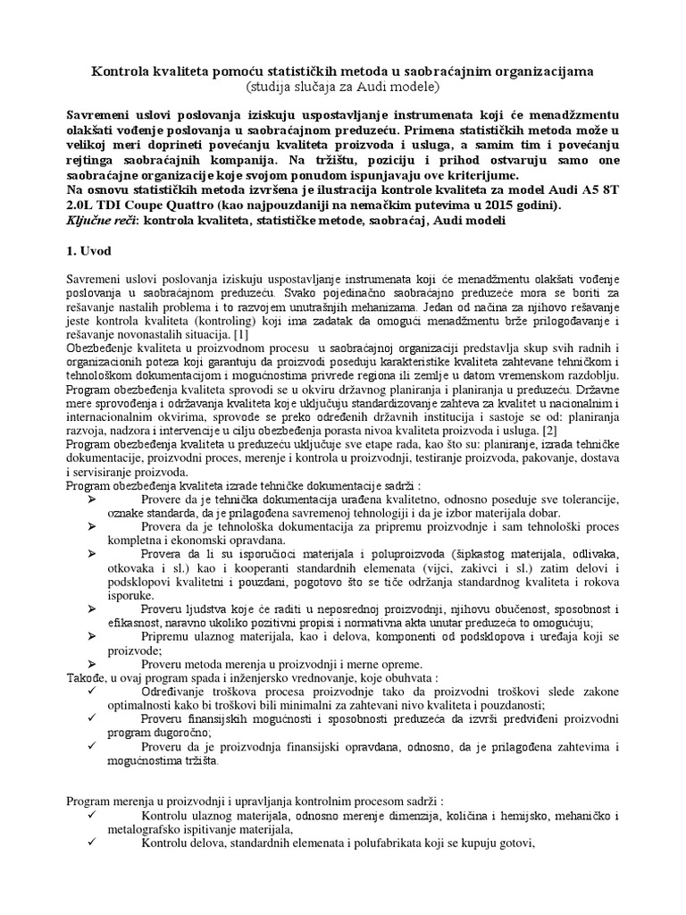 Kontrola Kvaliteta Pomoću Statističkih Metoda | PDF