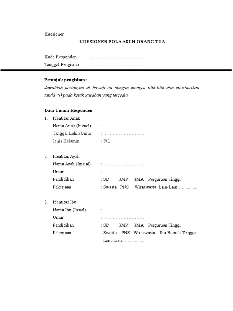 Kuesioner Pola Asuh | PDF