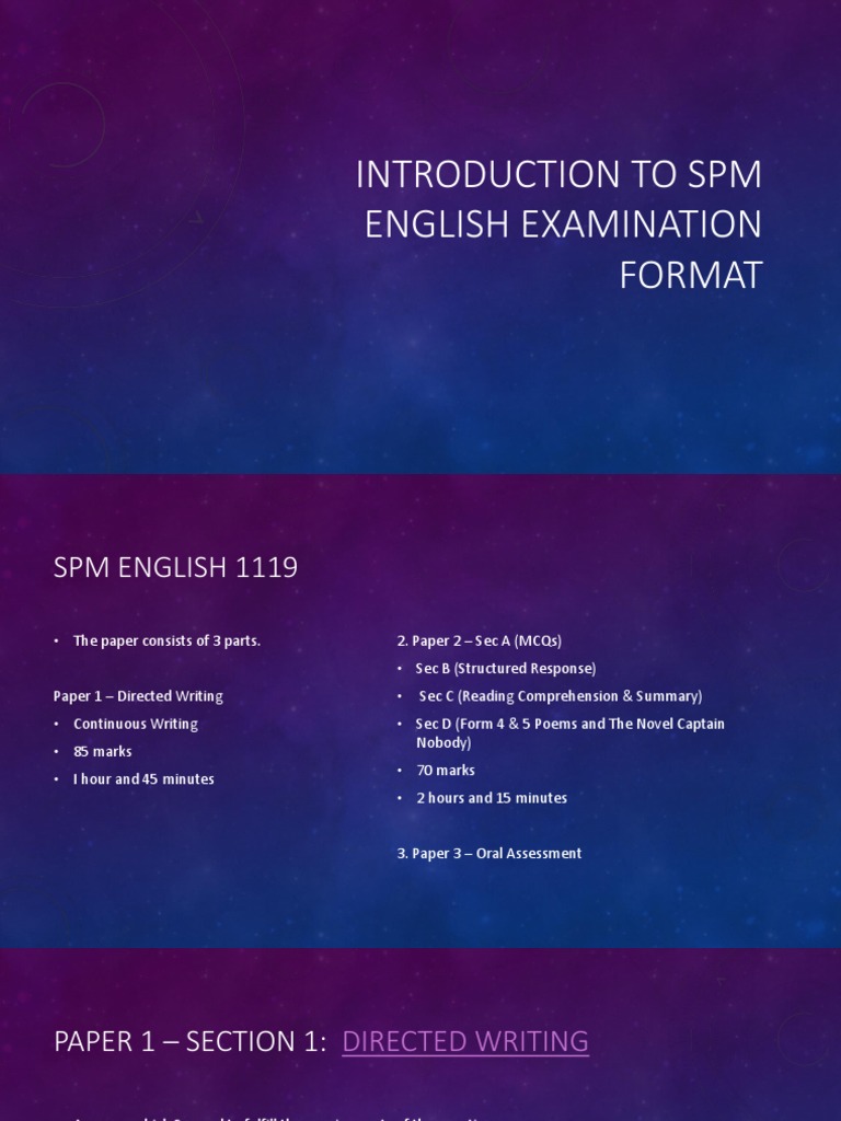 Introduction To SPM English Examination Format | PDF | Word | Question