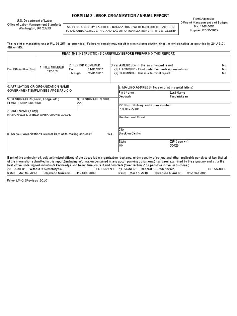 AFGE Labor Organization Annual Report | PDF | Book Value | Loans