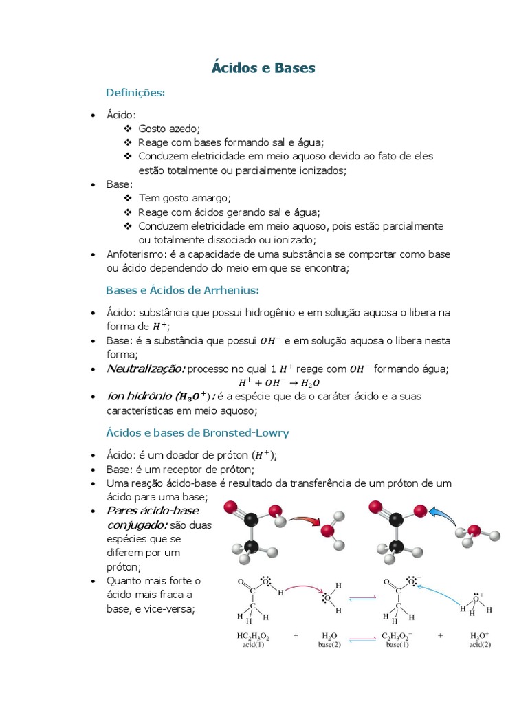 Resumo. Ácido e Base | PDF | Ácido | Átomos