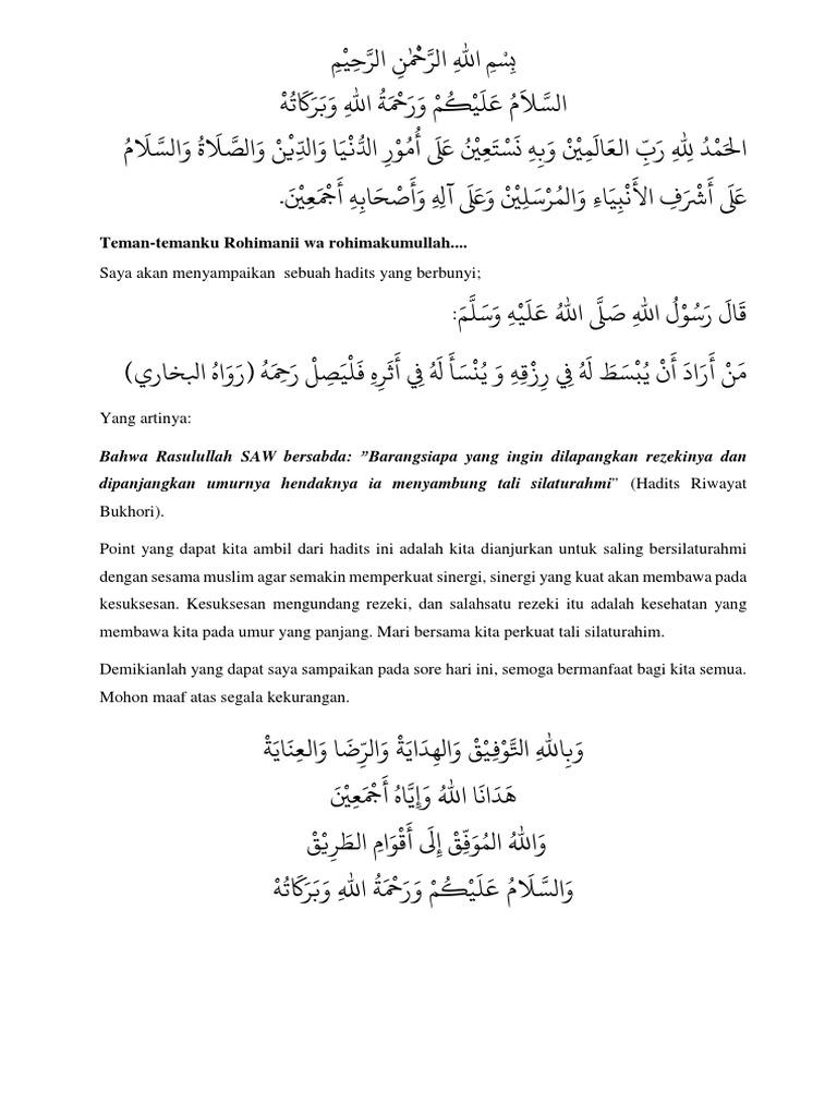 Contoh Tausiah Singkat Untuk Reorientasi | PDF