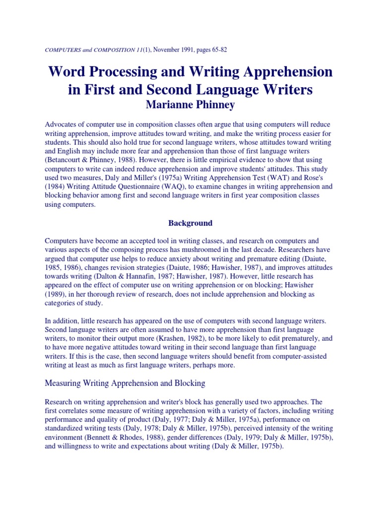 WAT DALY Miller 1975 Writing Apprehension TEST & WAQ Writing Attitude ...