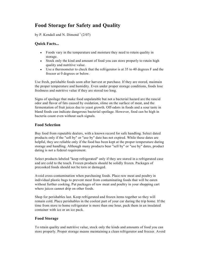 Food Storage For Safety and Quality | PDF | Beef | Refrigerator