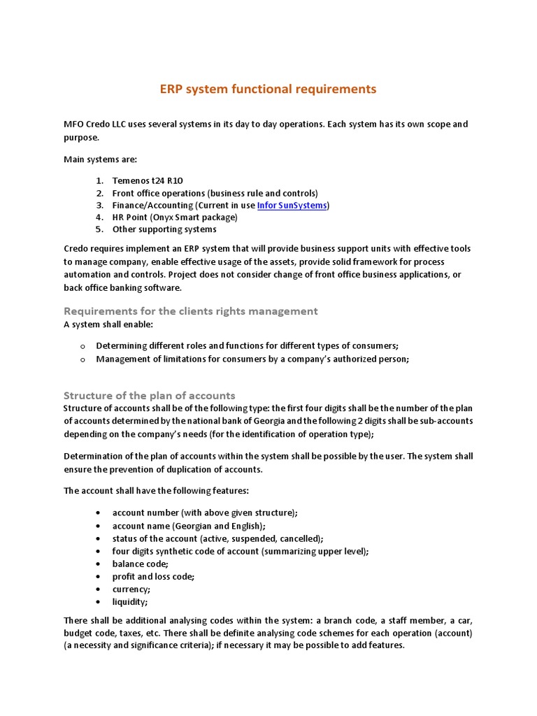 ERP System Functional Requirements | PDF | Expense | Value Added Tax