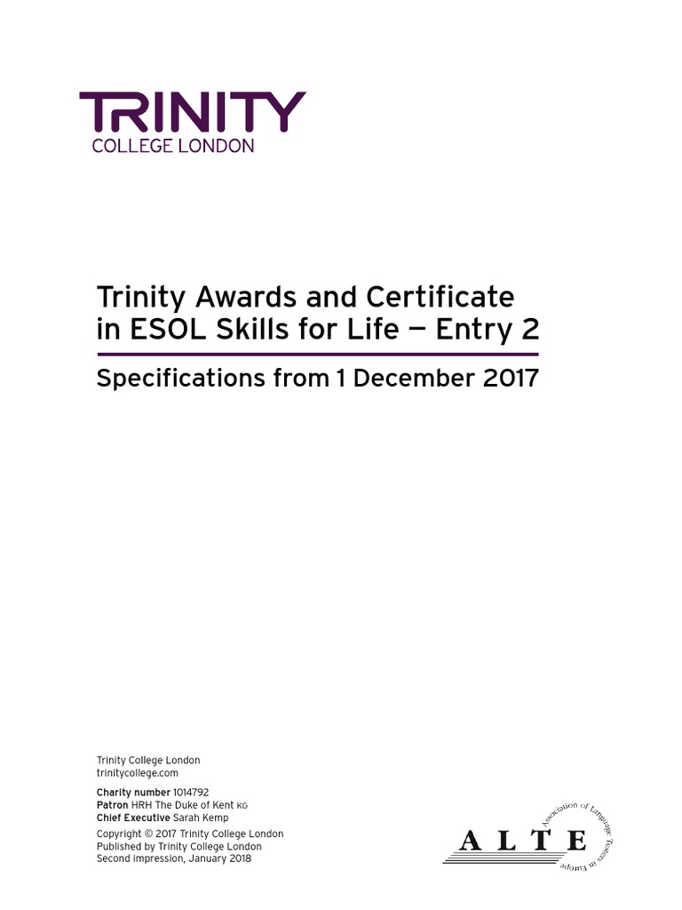 Trinity ESOL Skills For Life Specifications - Entry 2 | PDF | Stress ...
