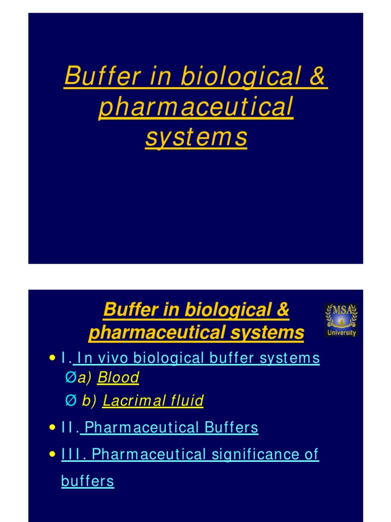 Buffer in Biological & Pharmaceutical Systems | PDF | Buffer Solution | Ph