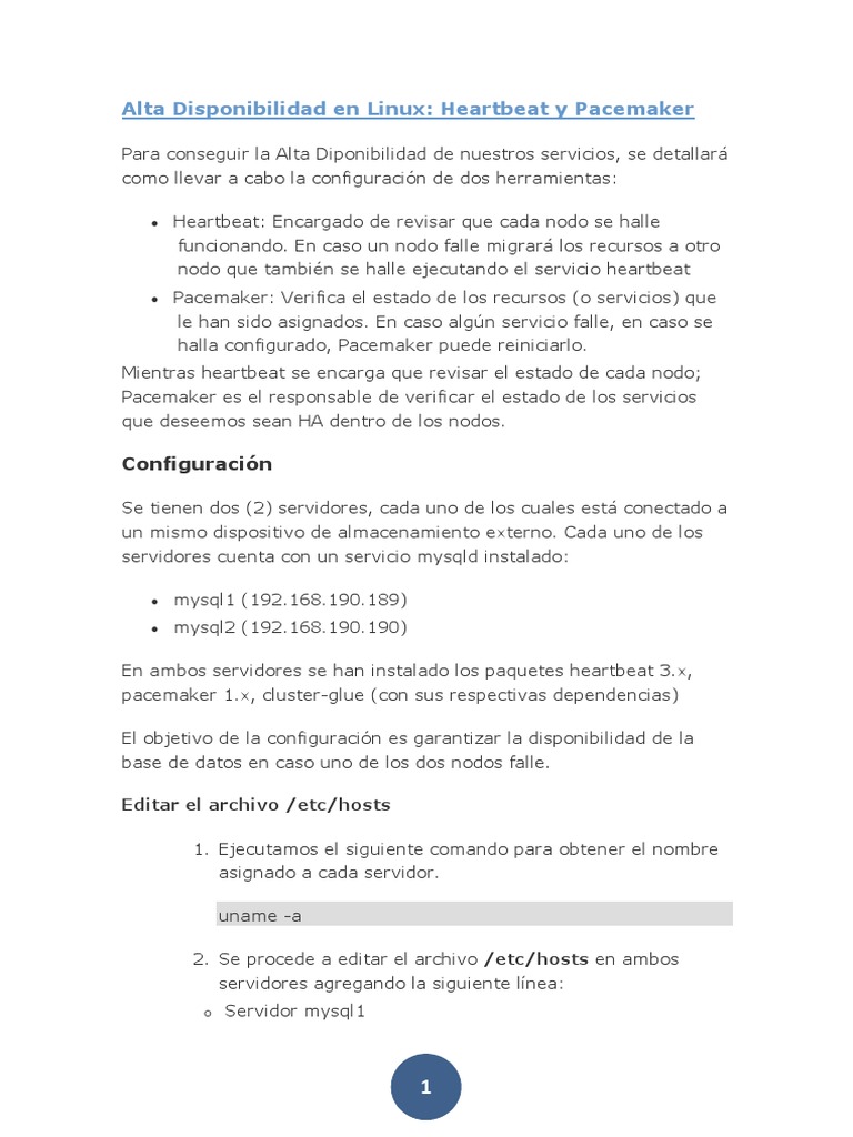 Configuración HA en Linux: Heartbeat y Pacemaker | PDF | Grupo de ...