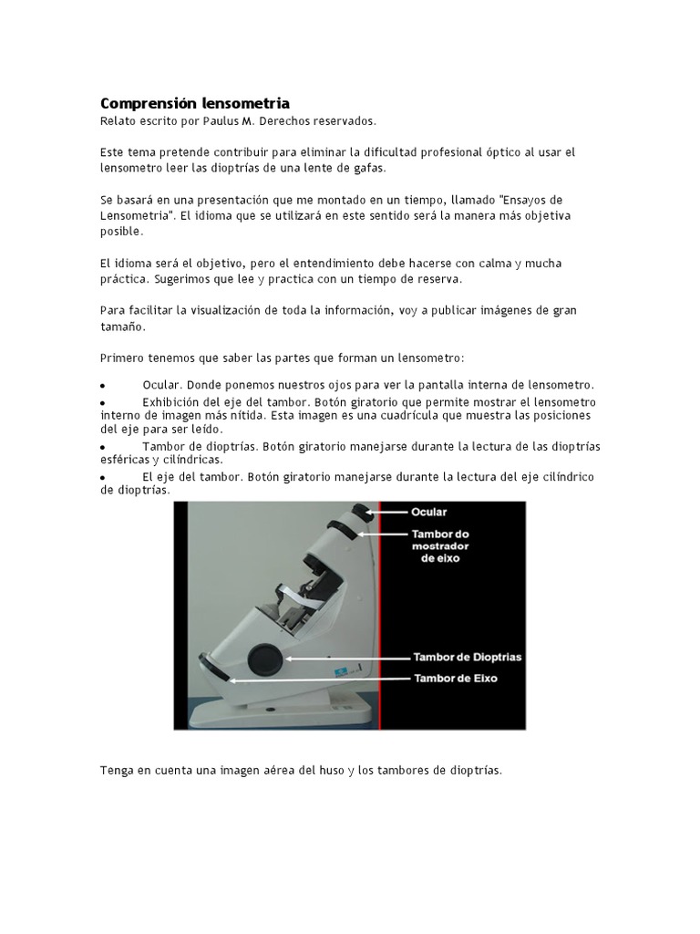 Guía Práctica de Lensometría | PDF | Lentes | Lectura (proceso)