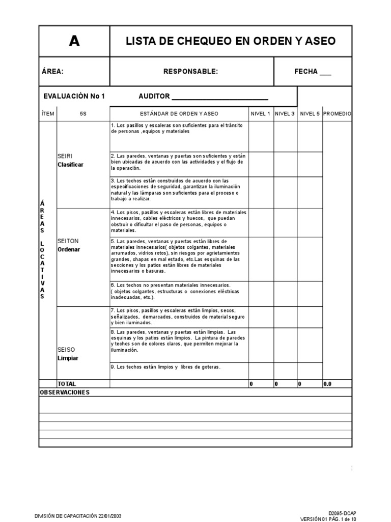 Check List Plantillas 5s | PDF | Residuos | Naturaleza