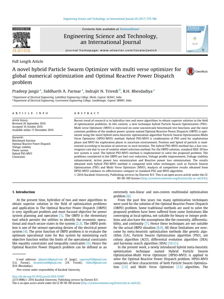 A Novel Hybrid Particle Swarm Optimizer With Multi Verse Optimizer | PDF | Metaheuristic ...