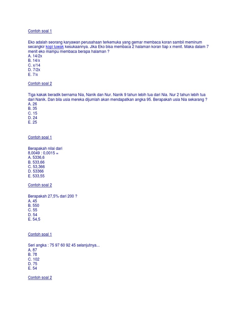 Contoh Soal Matematika 1 | PDF