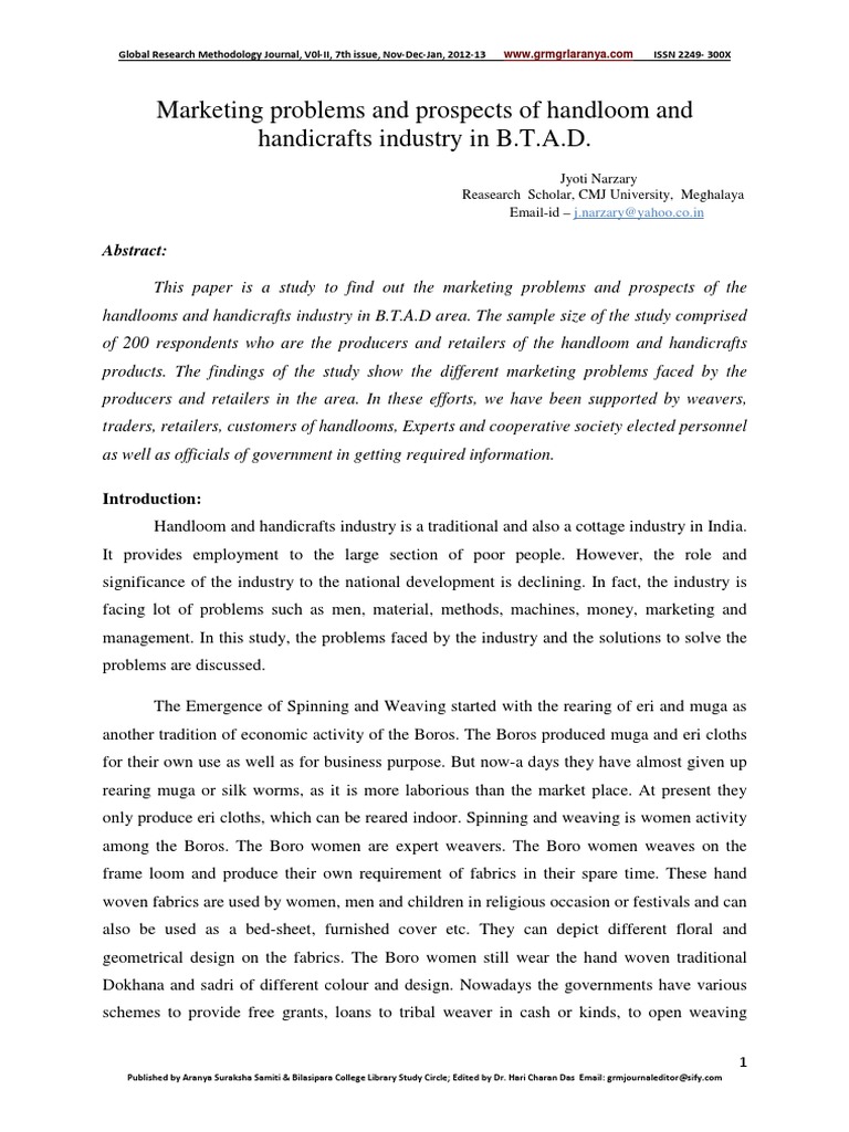 Marketing Challenges in Handloom Sector | PDF | Weaving | Loom